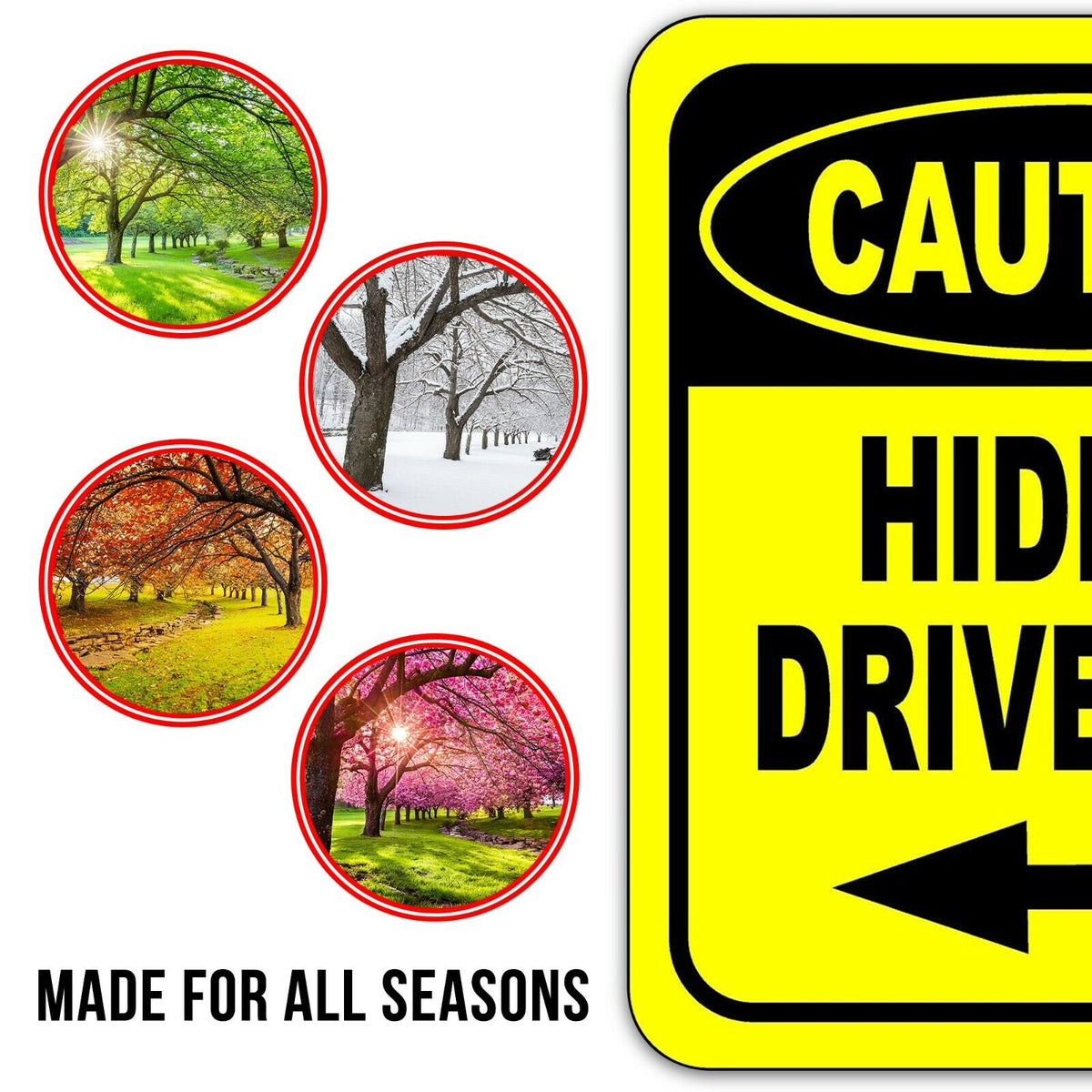 CAUTION HIDDEN DRIVEWAY LEFT ARROW Metal Aluminum Composite Sign – Work ...