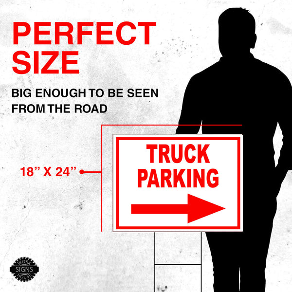 TRUCK PARKING RIGHT arrow red with border Yard Sign with Stand LAWN SI ...