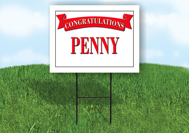 PENNY CONGRATULATIONS RED BANNER 18in x 24in Yard sign with Stand ...