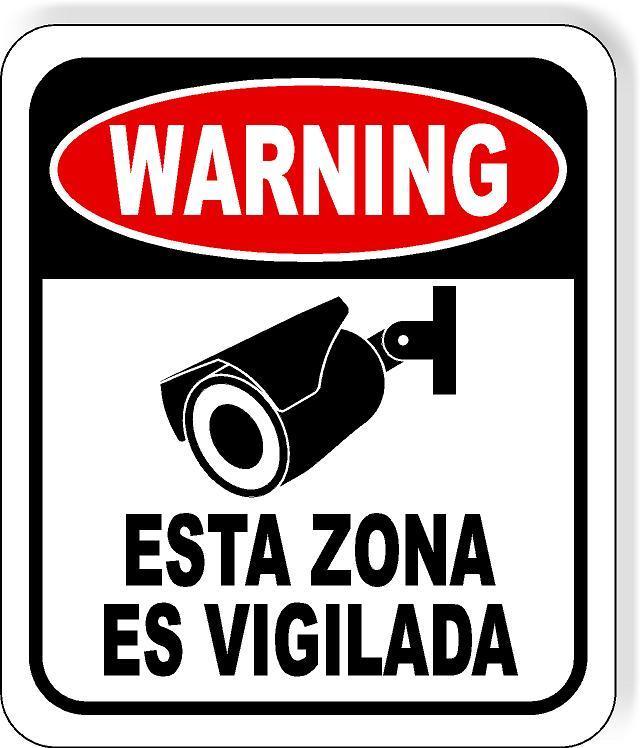 Spanish Warning video surveillance security camera metal outdoor sign ...