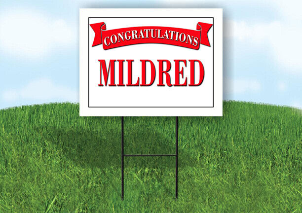 MILDRED CONGRATULATIONS RED BANNER 18in x 24in Yard sign with Stand ...