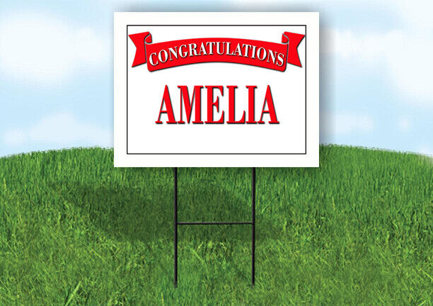 AMELIA CONGRATULATIONS RED BANNER 18in x 24in Yard sign with Stand ...