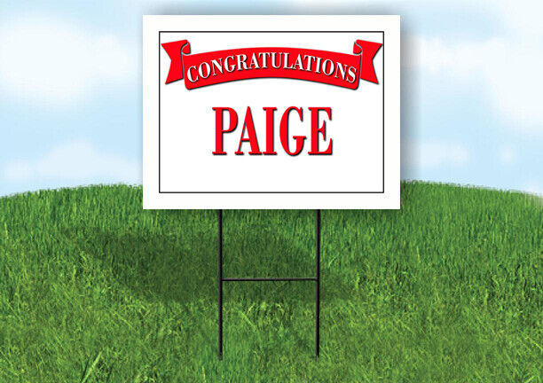 PAIGE CONGRATULATIONS RED BANNER 18in x 24in Yard sign with Stand ...